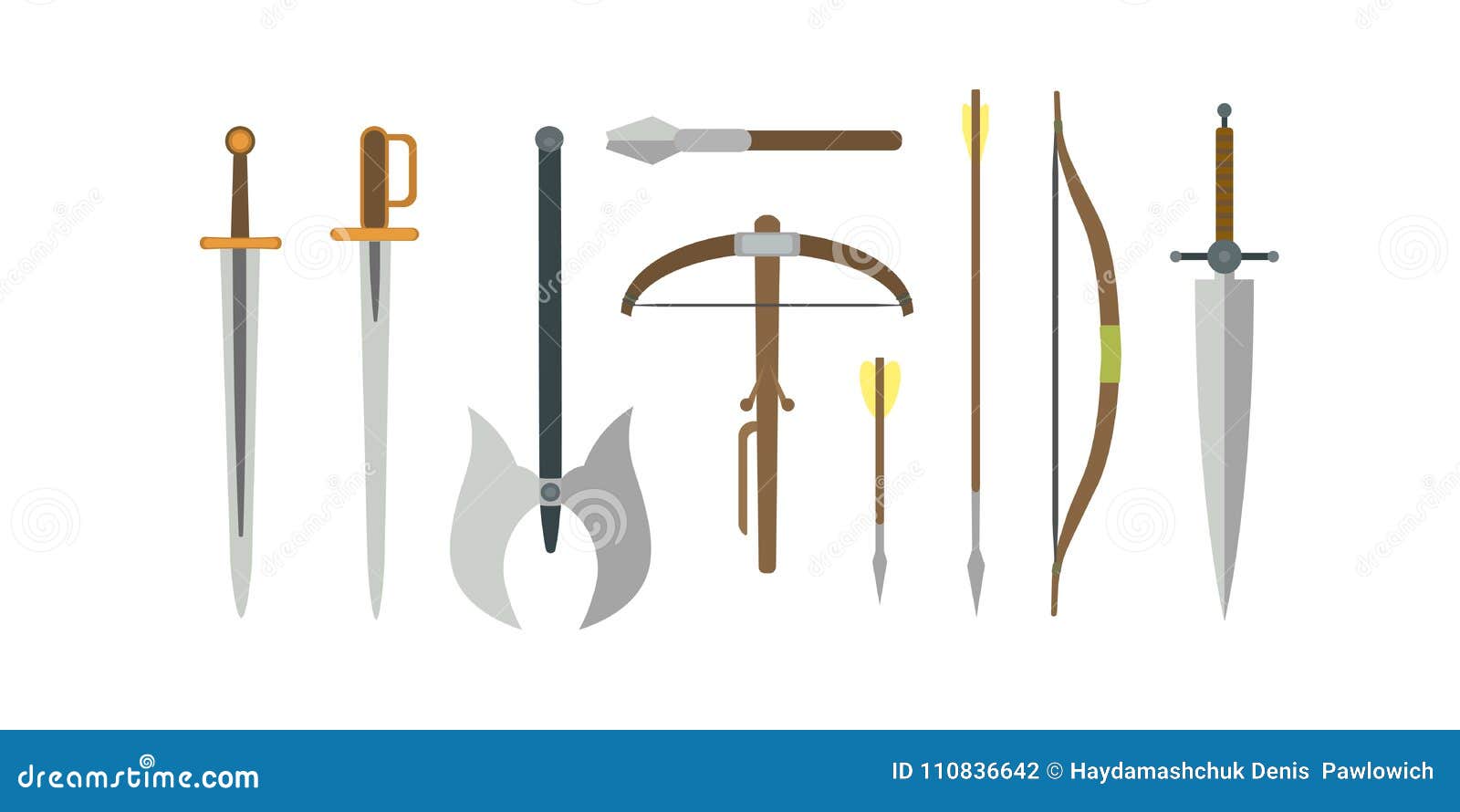 Set of Different Medieval Weapons Vector Flat Illustrations. Stock ...