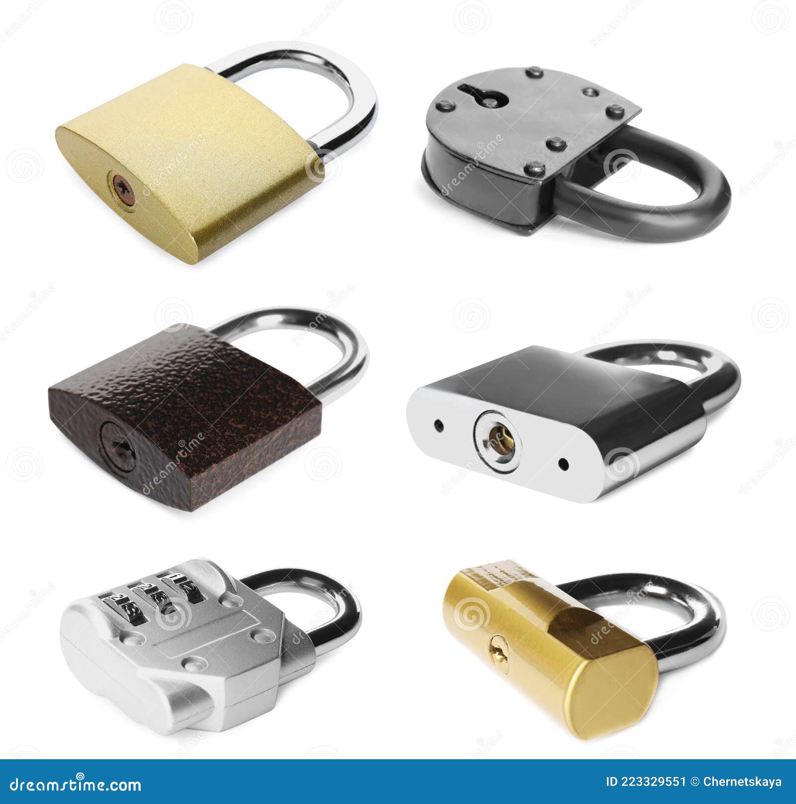 Set with Different Metal Padlocks on White Background Stock Image ...