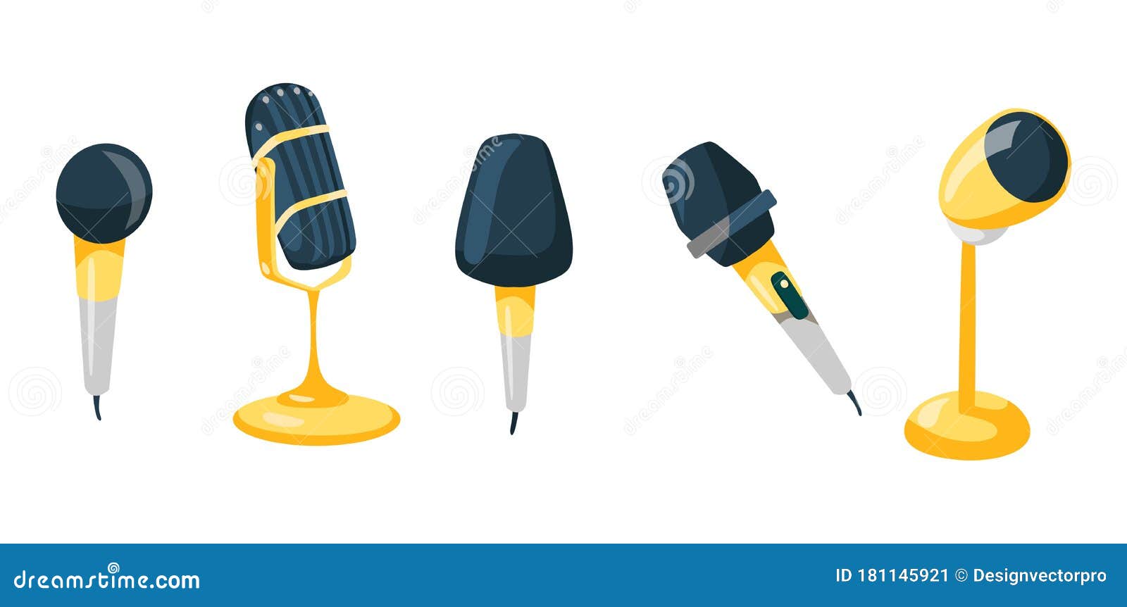 Set of Different Microphones with Gold Design Stock Vector ...