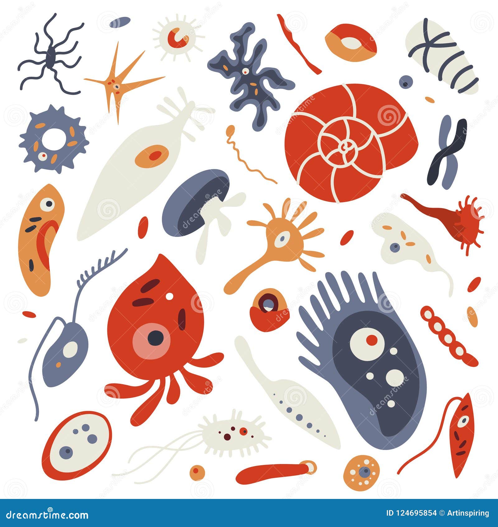 Set of Different Microscopic Organisms. Collection of Bacterias Stock ...