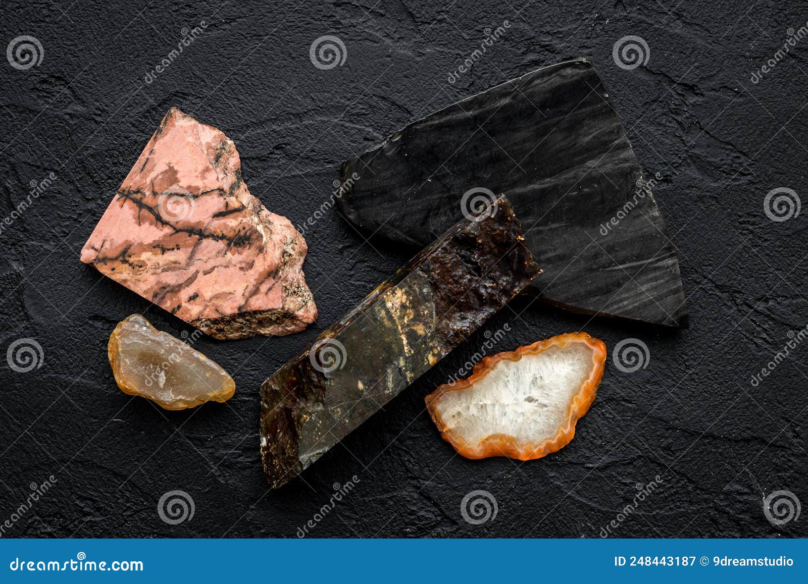 Set of Different Mineral Stones. Natural Rocks Top View Stock Image ...
