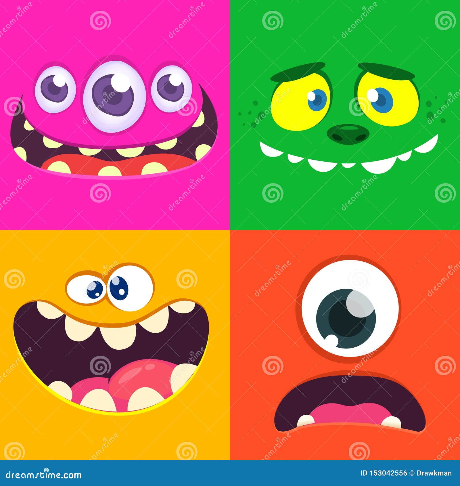 Set of Different Monster Face Illustration. Stock Vector - Illustration ...