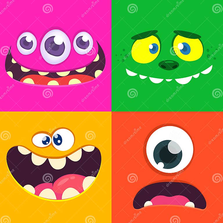 Set of Different Monster Face Illustration. Stock Vector - Illustration ...