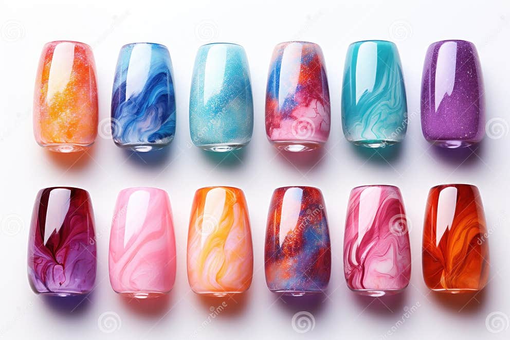 Set of Different Multi-colored Nail Polish Samples, Examples of ...