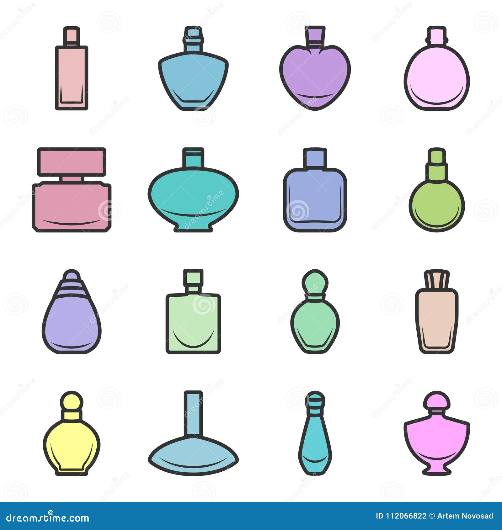 Set of Different Multi-colored Perfume Bottles in Vector Format on a ...