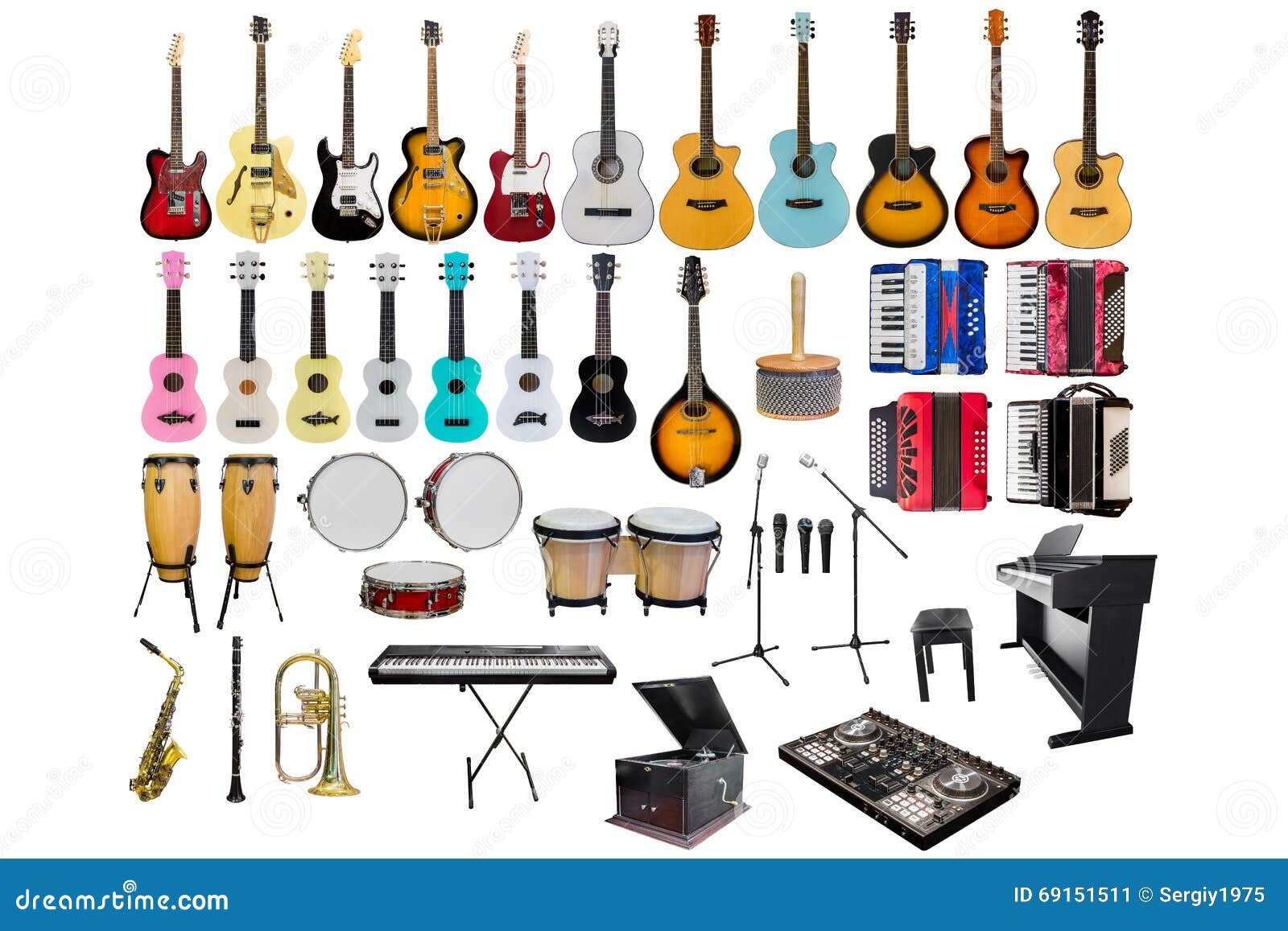 Set of Different Musical Instruments Isolated on White Background Stock ... Set of Different Musical Instruments Isolated on White Background Stock ...