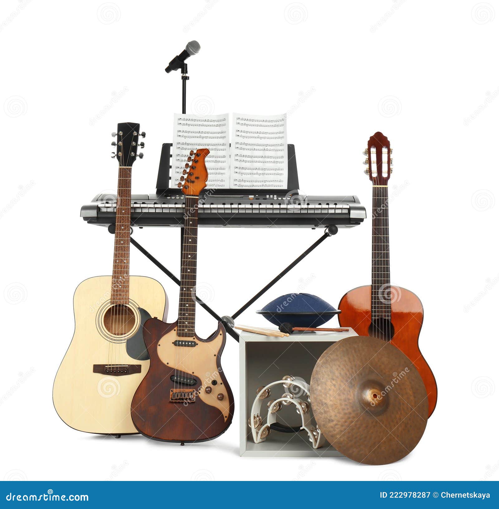 Set of Musical Instruments and Microphone Stock Image - Image of ...