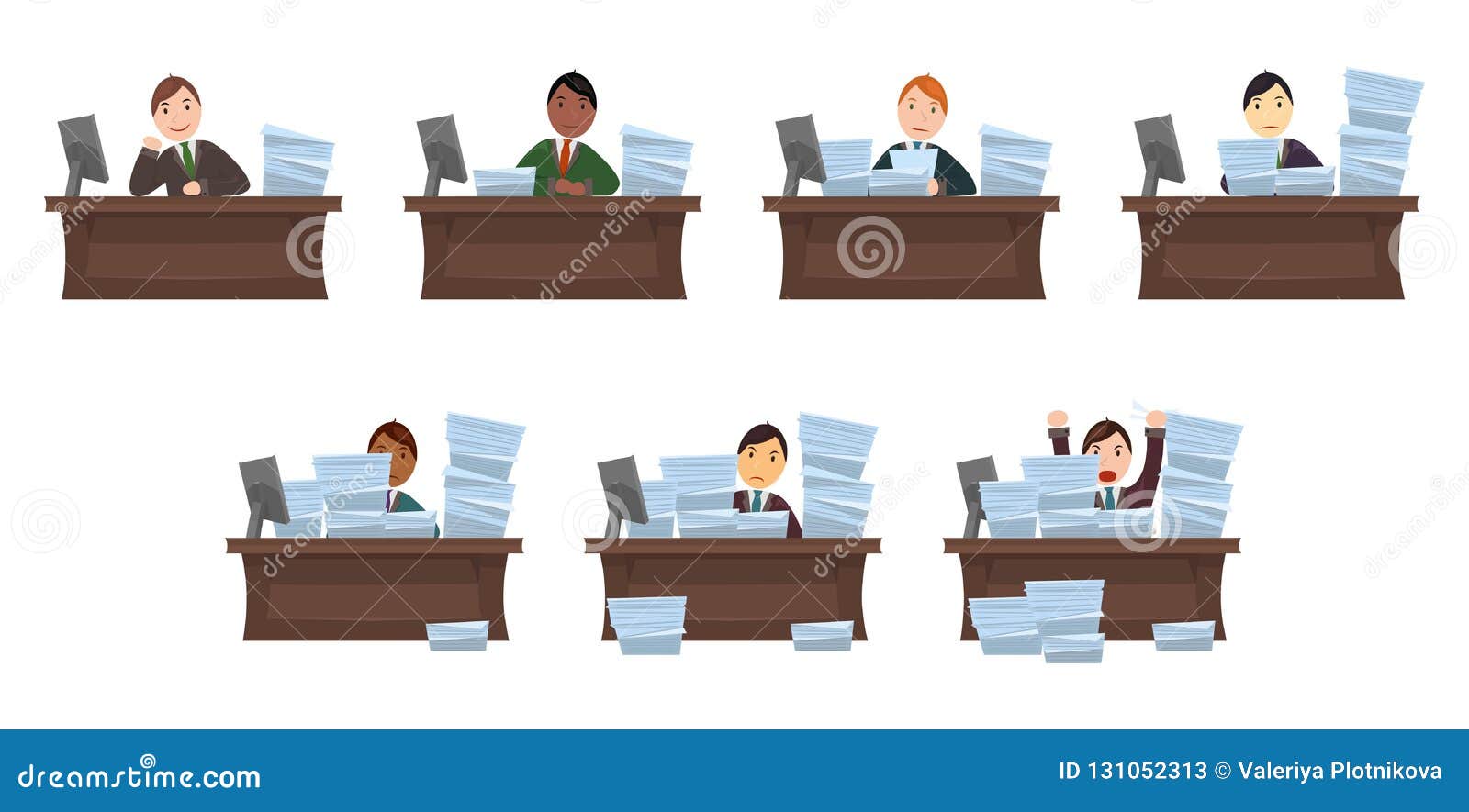 Set of Different Nationalities Workload Workers in Cartoon Style. the ...
