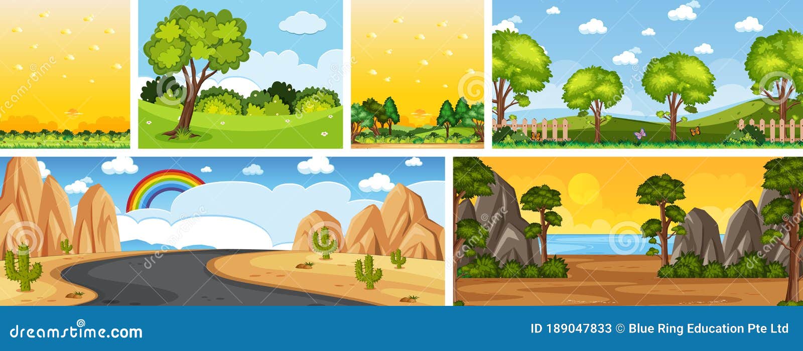 Set of Different Nature Place Scene in Vertical and Horizon Scenes at ...