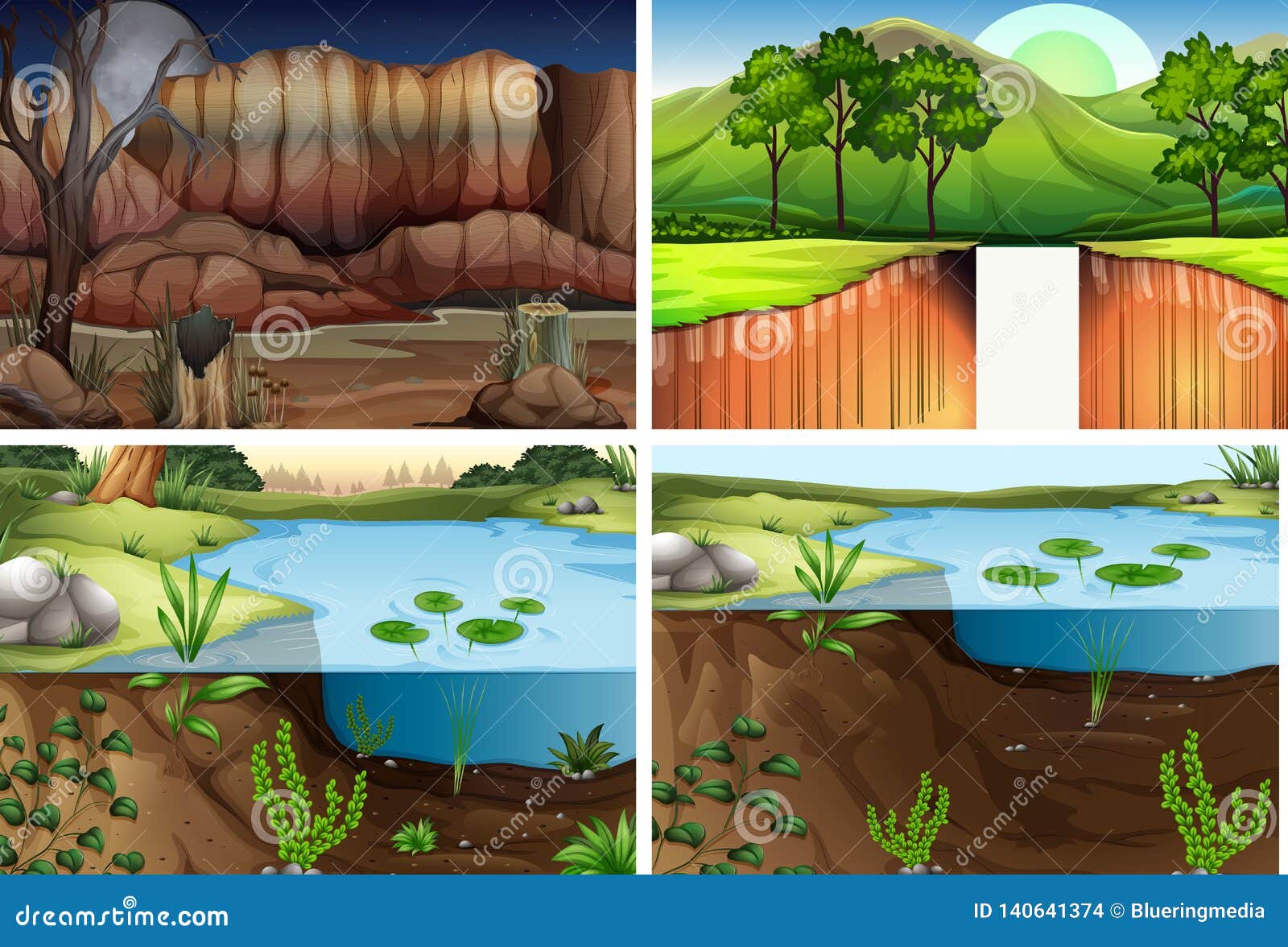 Set of Different Nature Scene Stock Vector - Illustration of natural ...