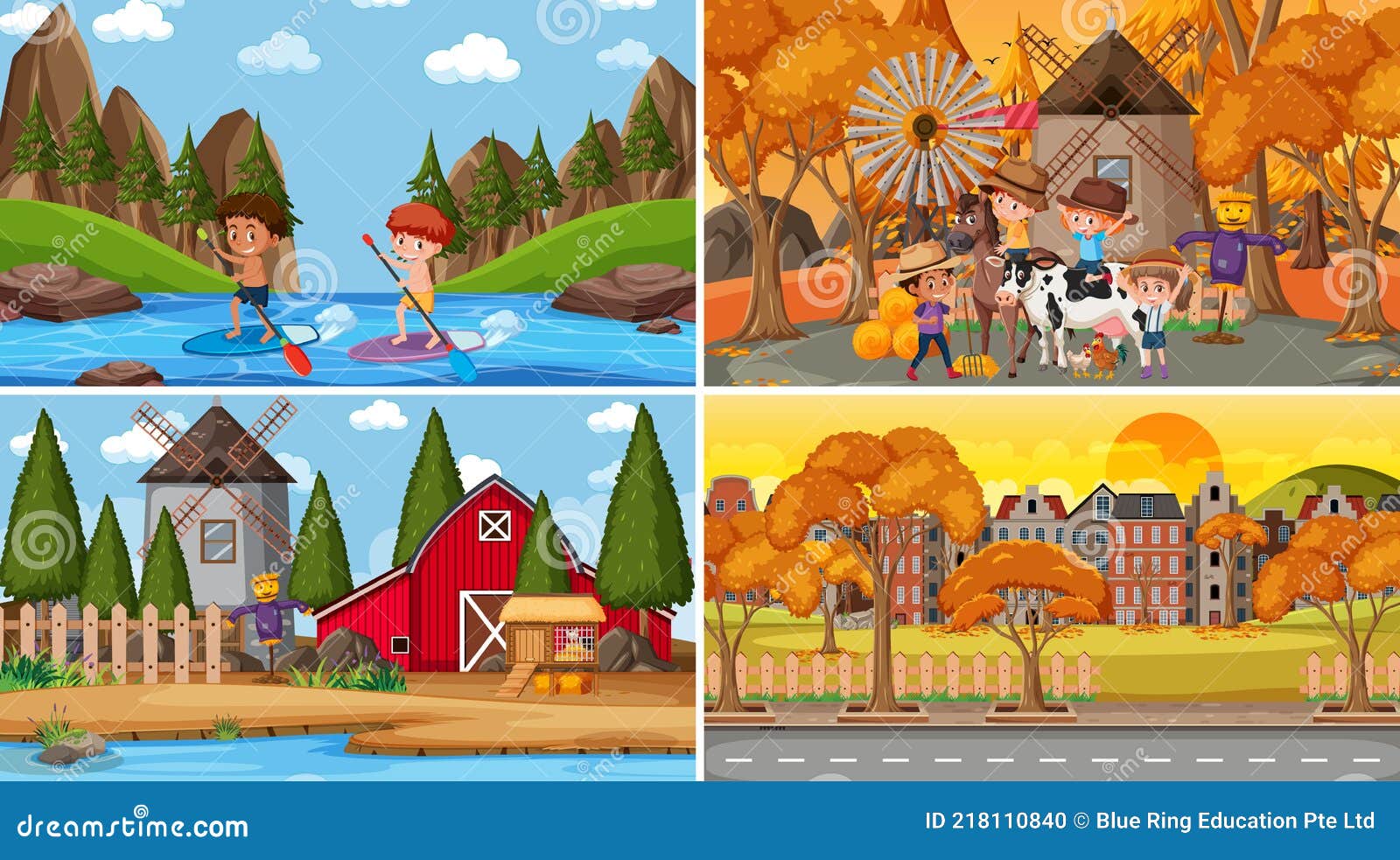 Set of Different Nature Scenes Cartoon Style Stock Vector ...
