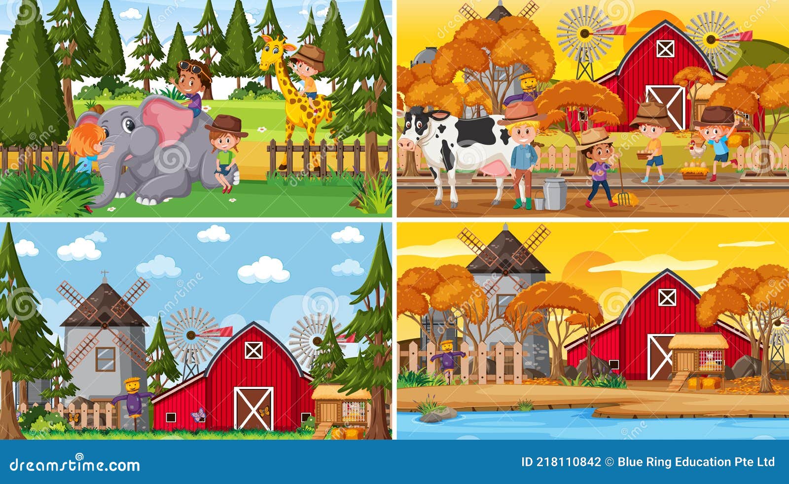 Set of Different Nature Scenes Cartoon Style Stock Vector ...