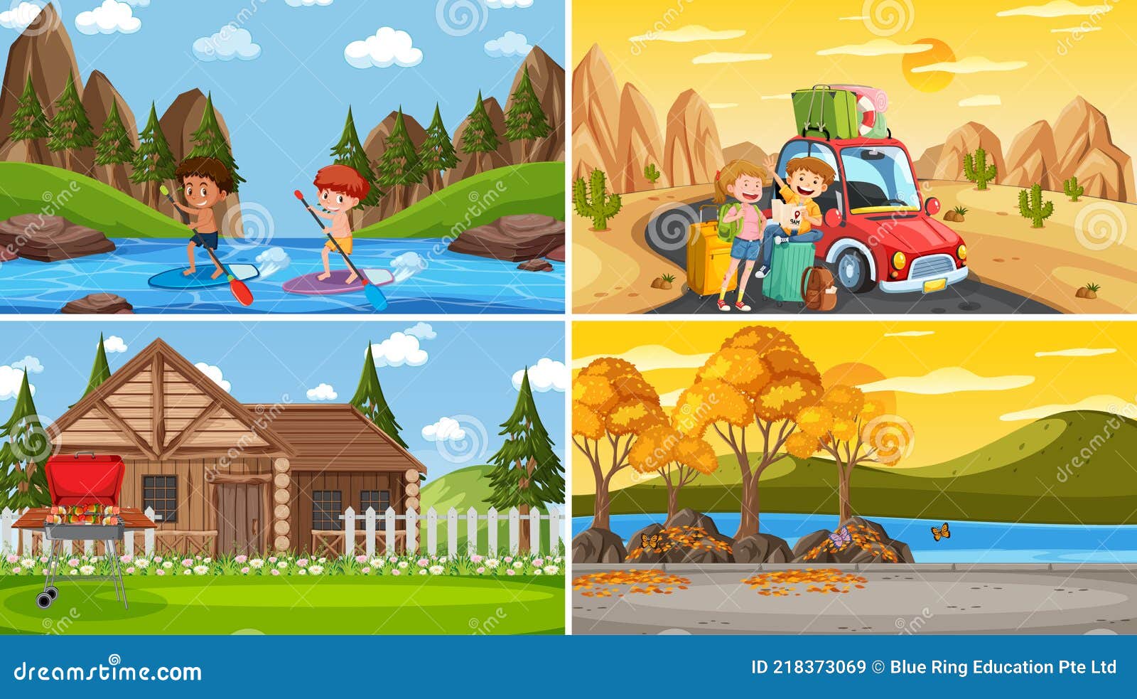 Set of Different Nature Scenes Cartoon Style Stock Illustration ...