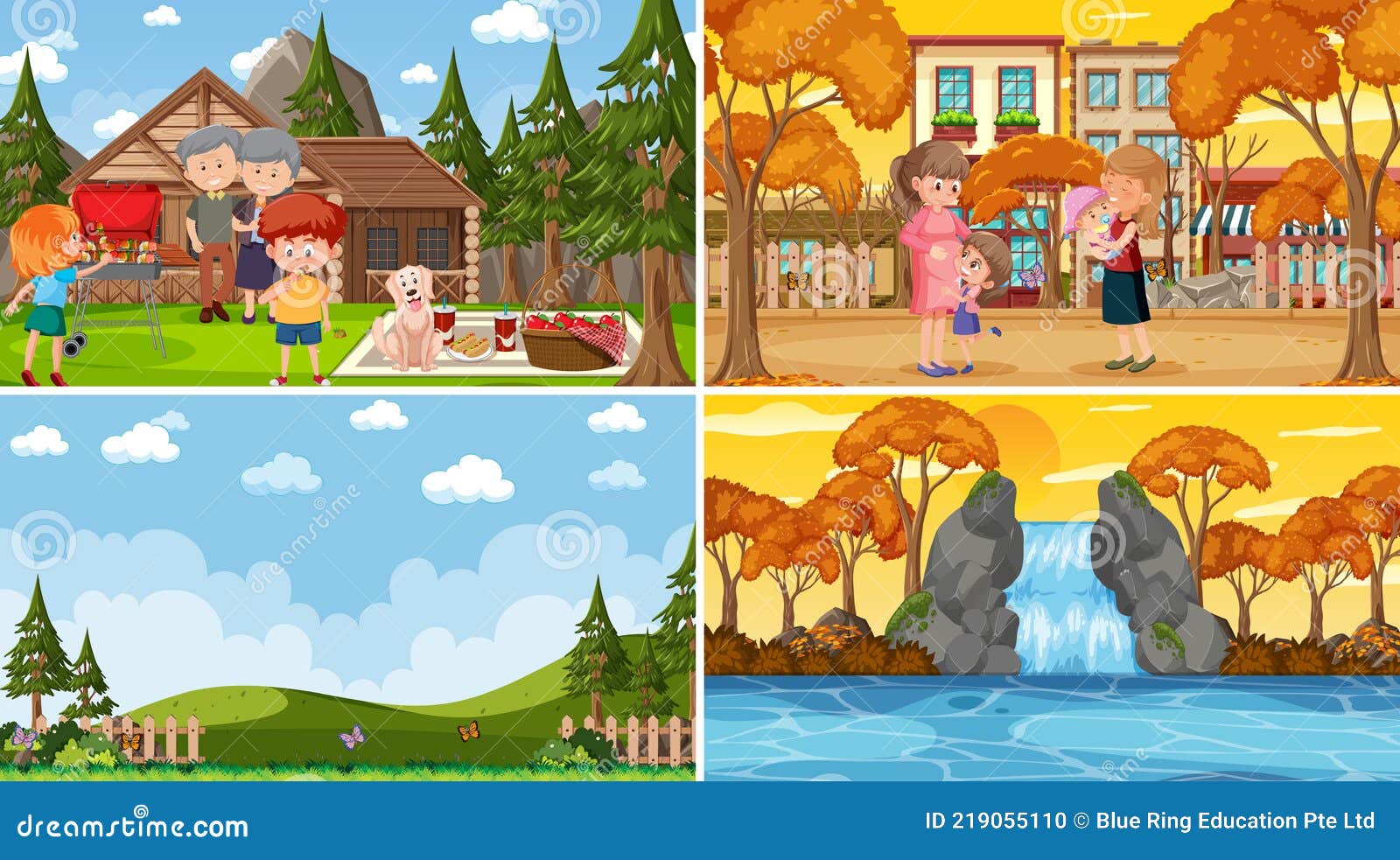 Set of Different Nature Scenes Cartoon Style Stock Vector ...