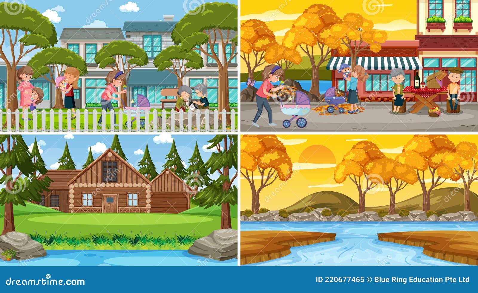 Set of Different Nature Scenes Cartoon Style Stock Illustration ...