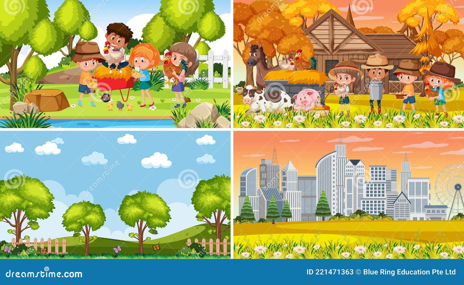 Set of Different Nature Scenes Cartoon Style Stock Vector ...