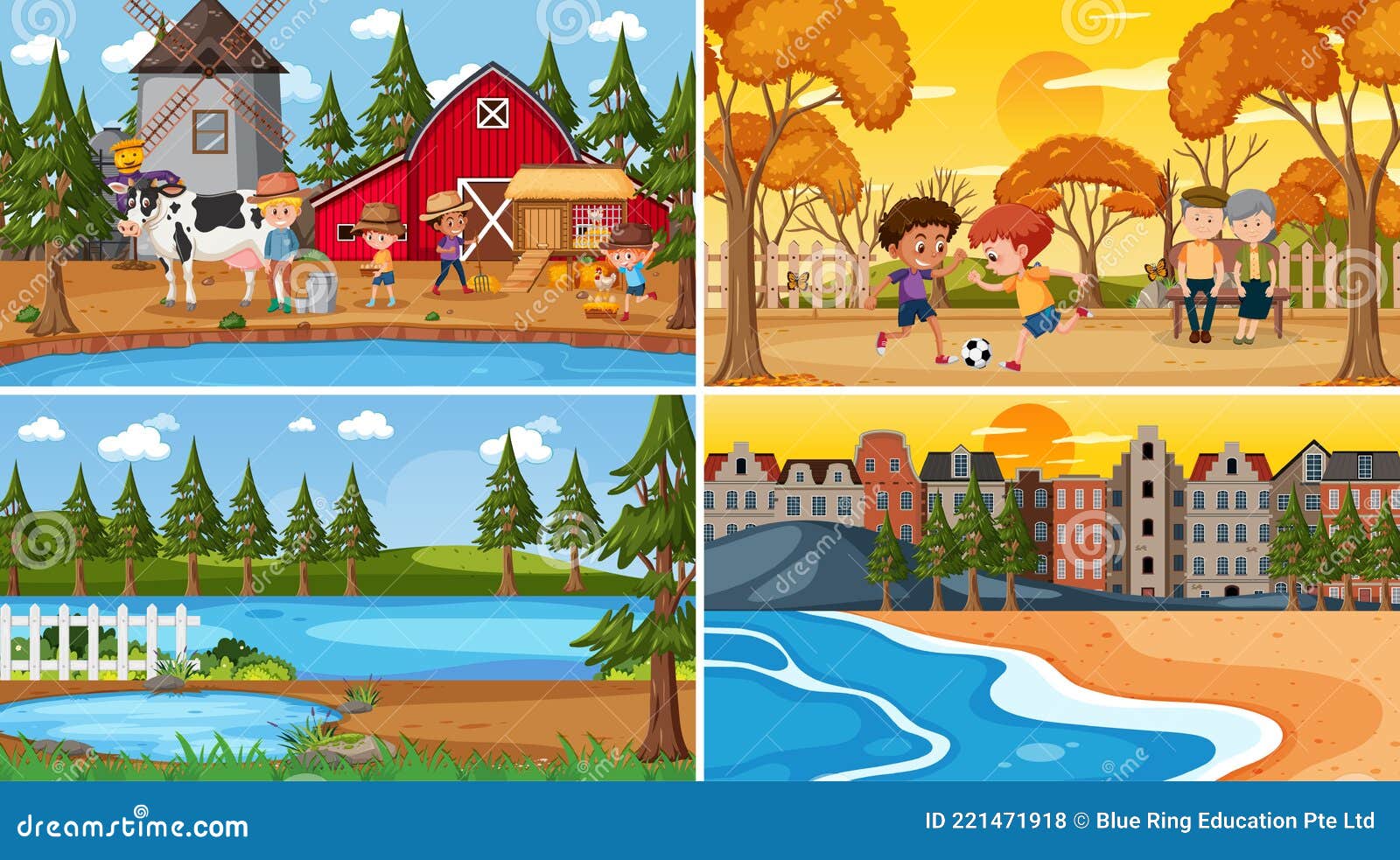 Set of Different Nature Scenes Cartoon Style Stock Vector ...