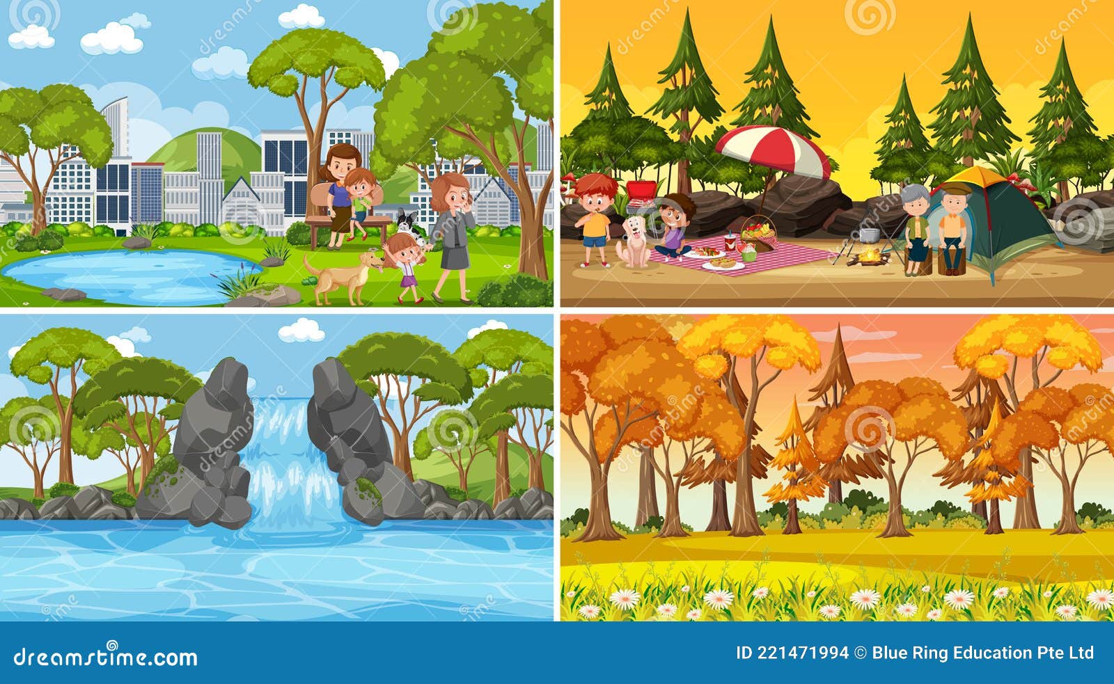 Set of Different Nature Scenes Cartoon Style Stock Vector ...