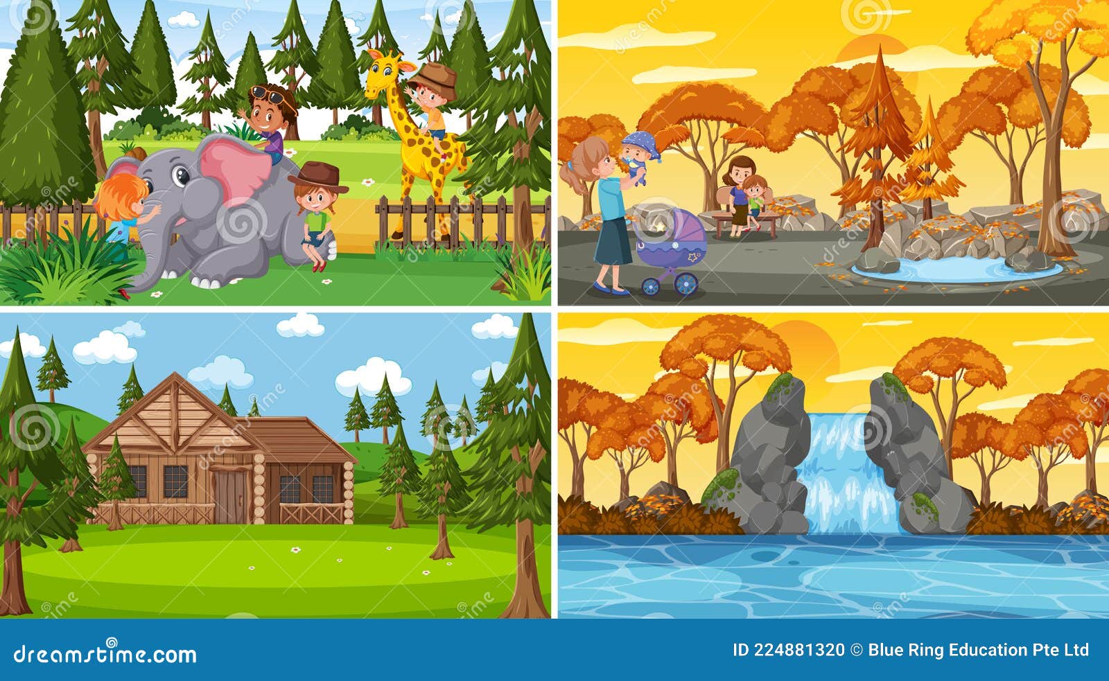 Set of Different Nature Scenes Cartoon Style Stock Vector ...