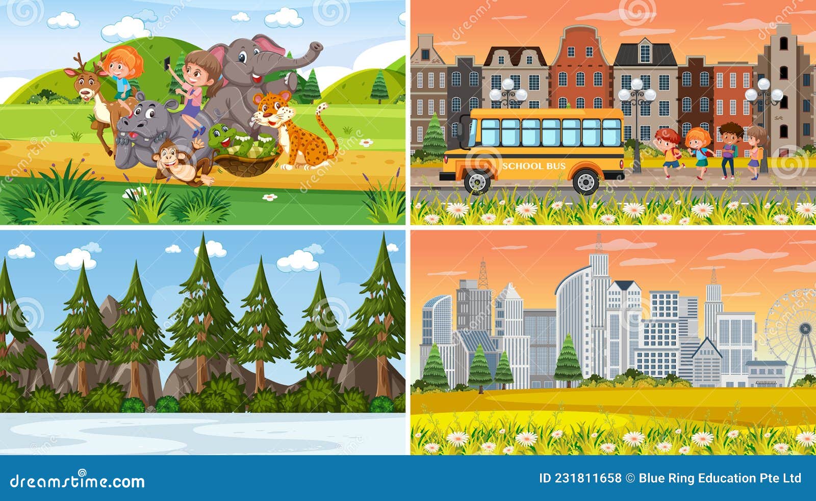 Set of Different Nature Scenes Cartoon Style Stock Vector ...