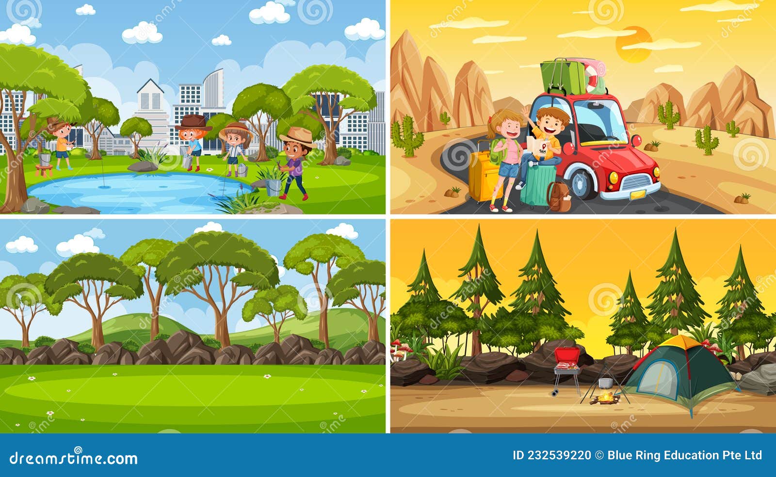 Set of Different Nature Scenes Cartoon Style Stock Vector ...