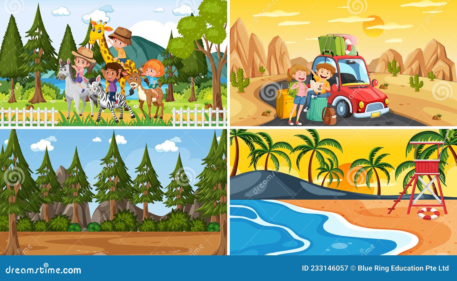 Set of Different Nature Scenes Cartoon Style Stock Vector ...