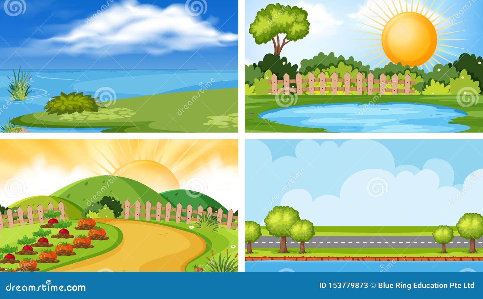 Set of Different Nature Scenes Stock Illustration - Illustration of ...