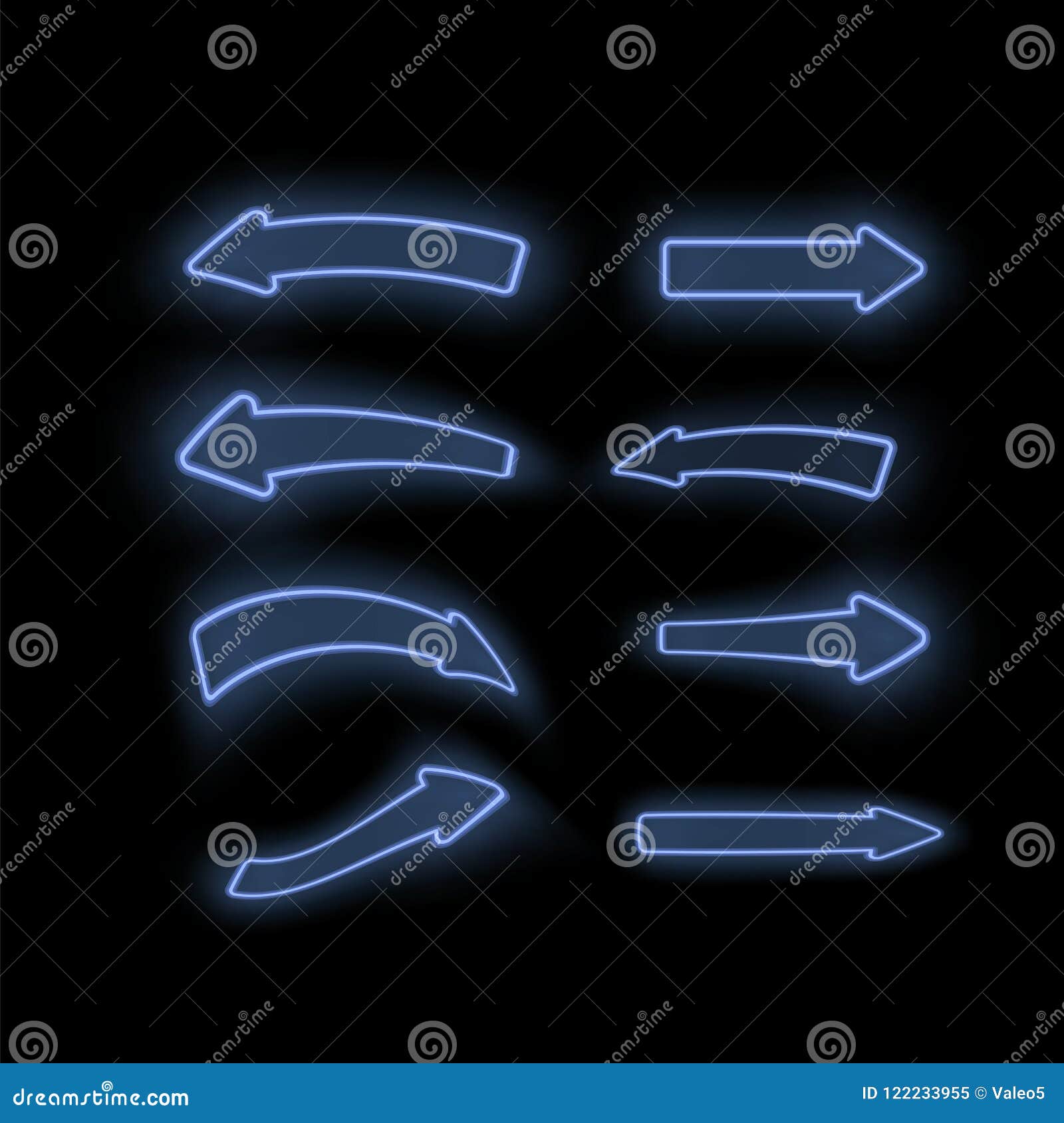Set of Different Neon Blue Arrows Stock Illustration - Illustration of ...