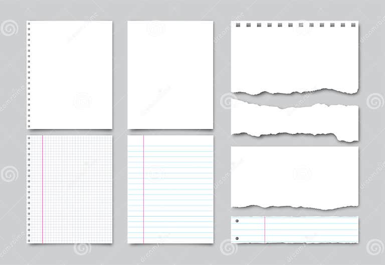Set of Different Notebook Torn Pages and Pieces of Ripped Paper for ...
