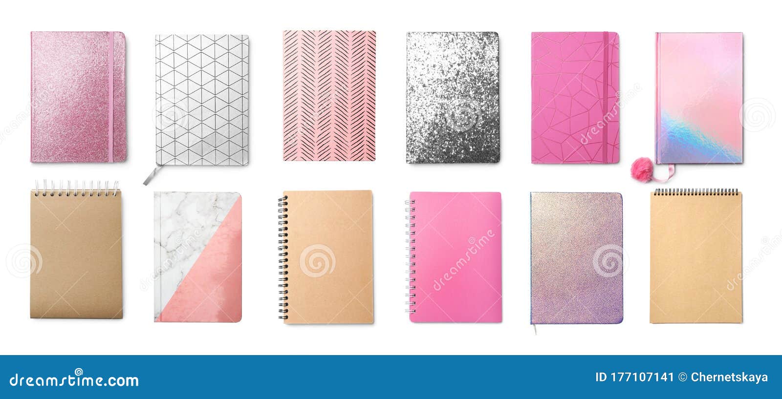 Set of Different Notebooks on Background, Top View. Banner Design Stock ...