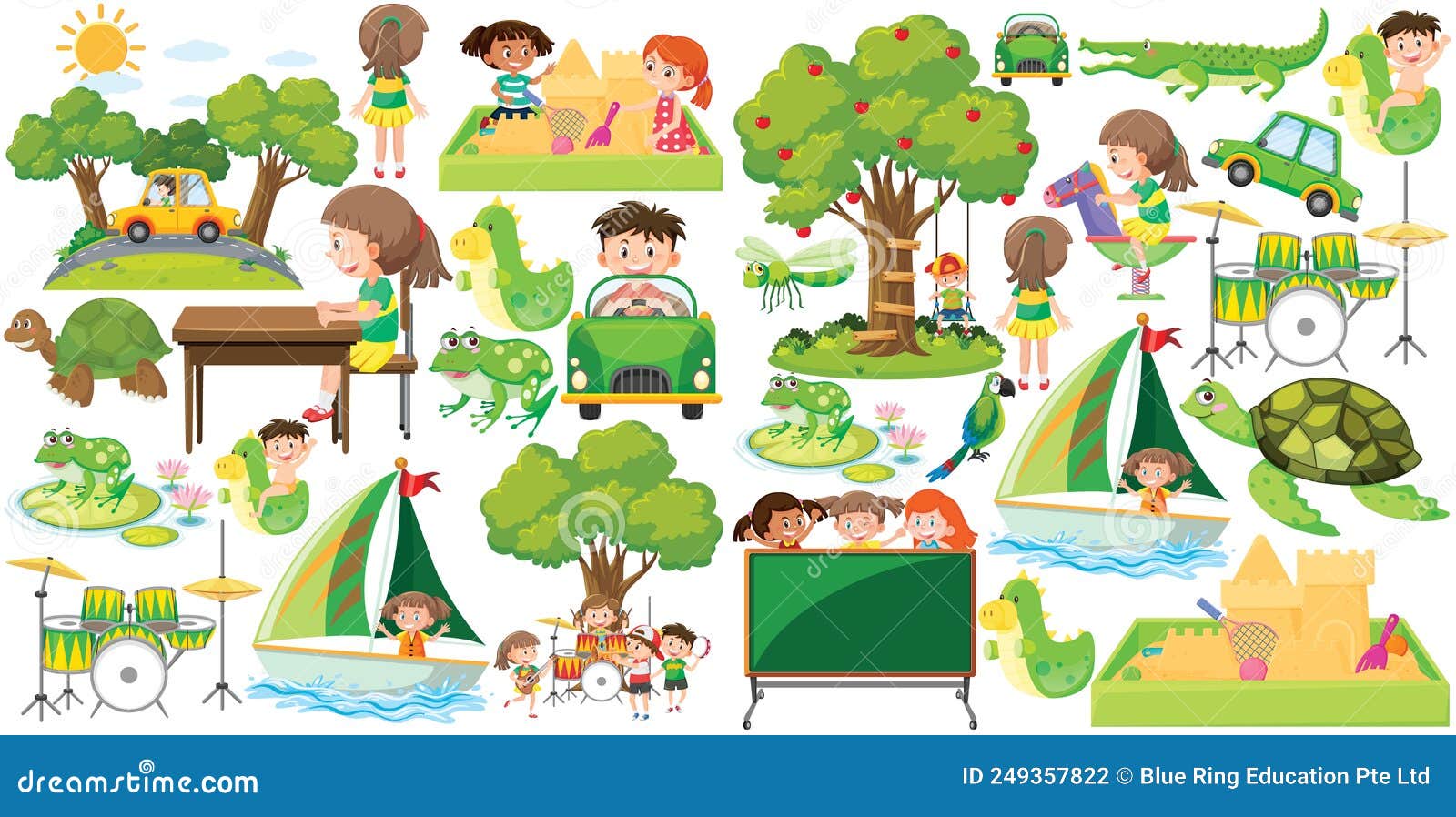 Set of Different Objects in Green Stock Vector - Illustration of ...