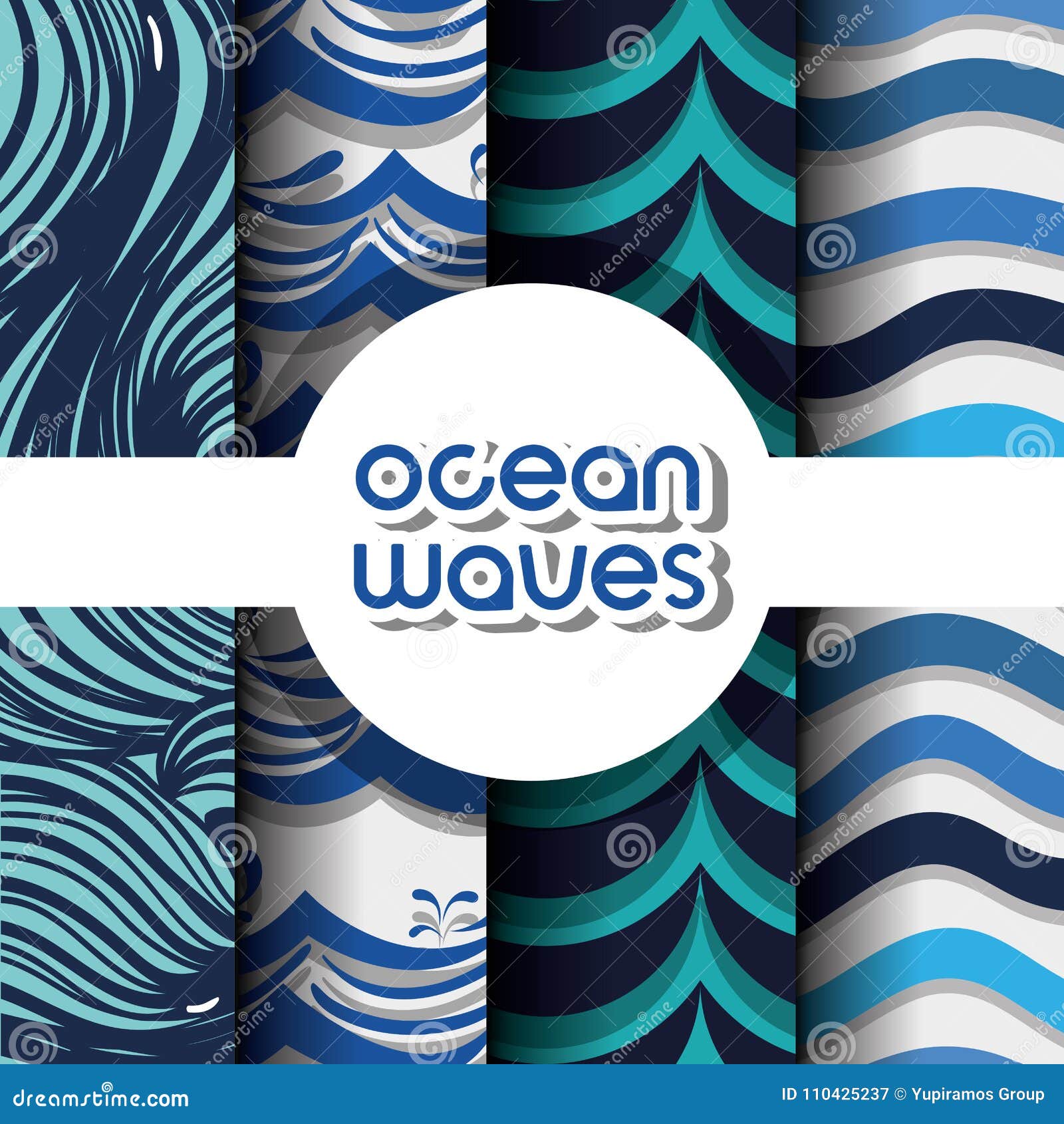 Set Different Ocean Waves Shapes Background Stock Vector - Illustration ...