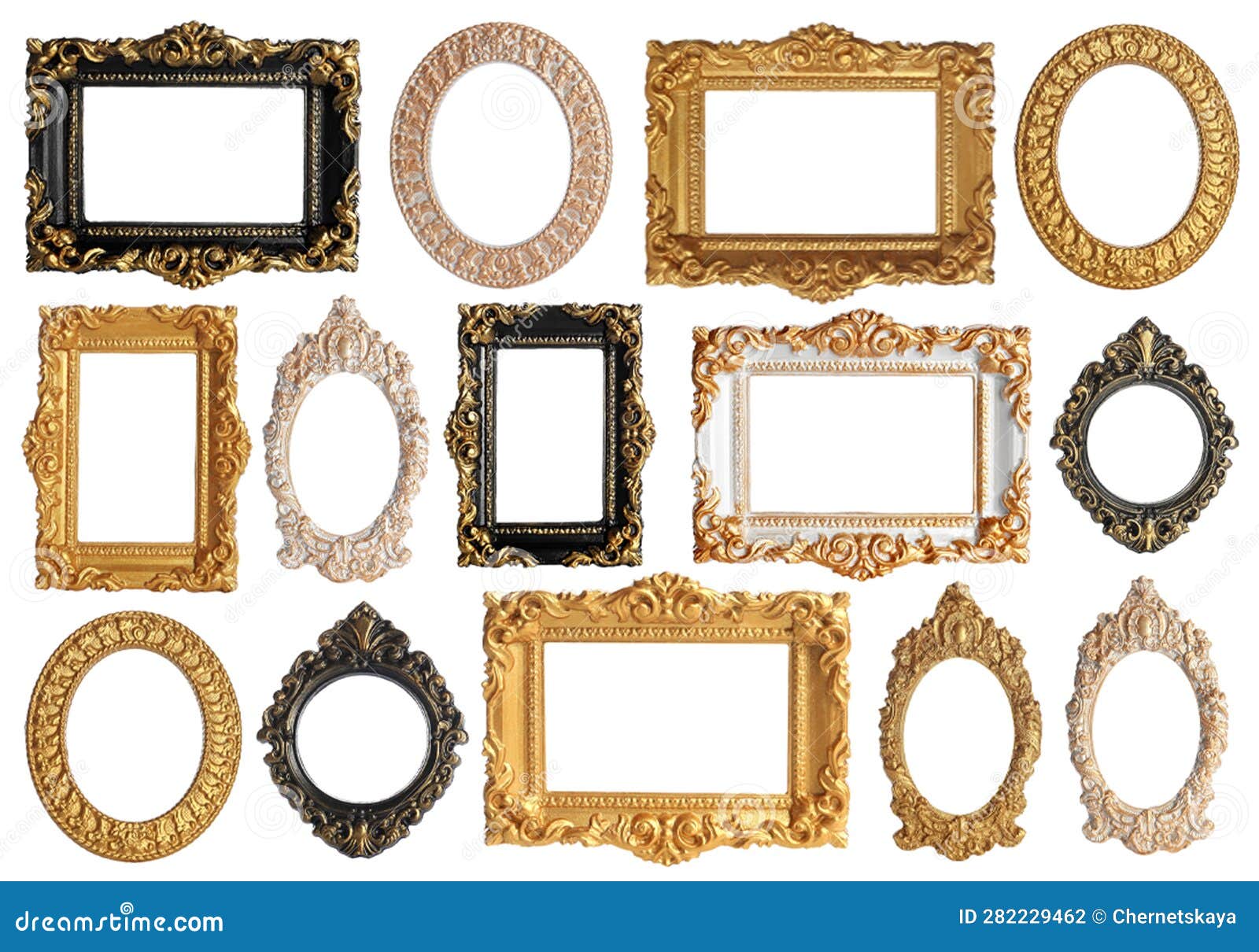 Set of Different Old Fashioned Frames on White Background Stock ...