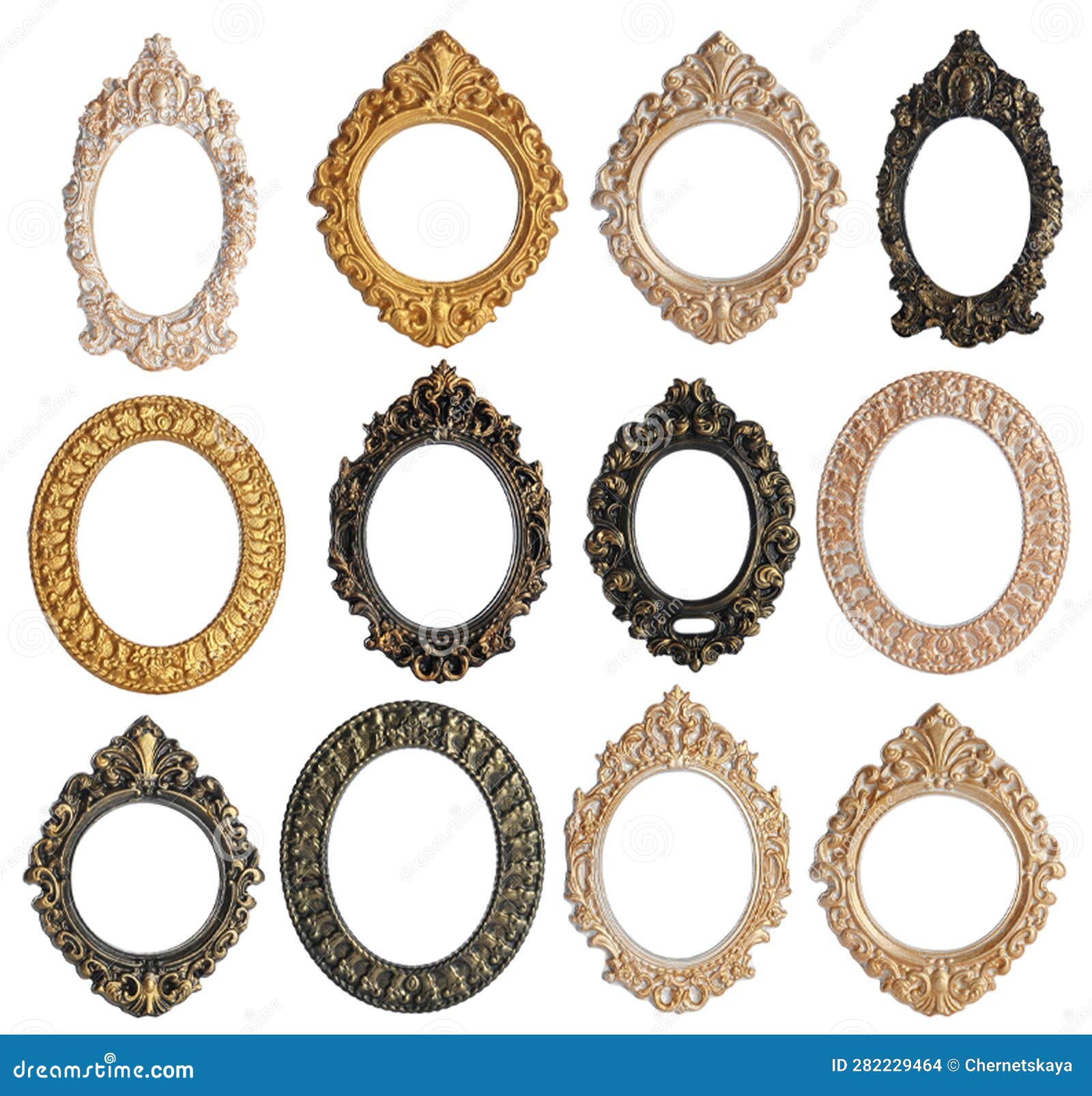 Set of Different Old Fashioned Frames on White Background Stock Photo ...