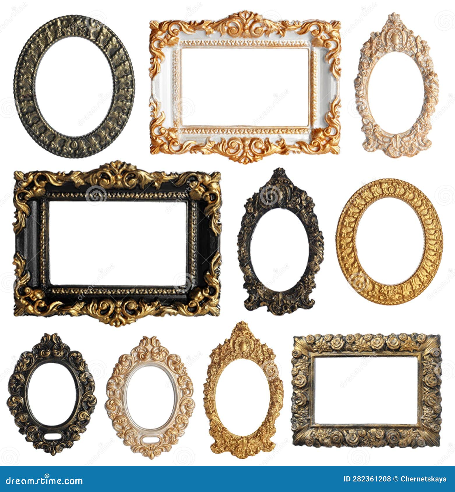 Set of Different Old Fashioned Frames on White Stock Photo - Image of collection, ancient: 282361208