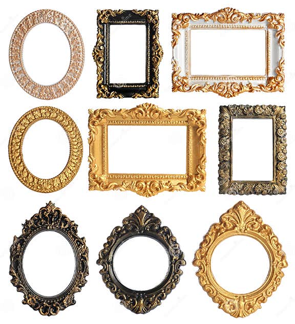 Set of Different Old Fashioned Frames on White Background Stock Photo ...