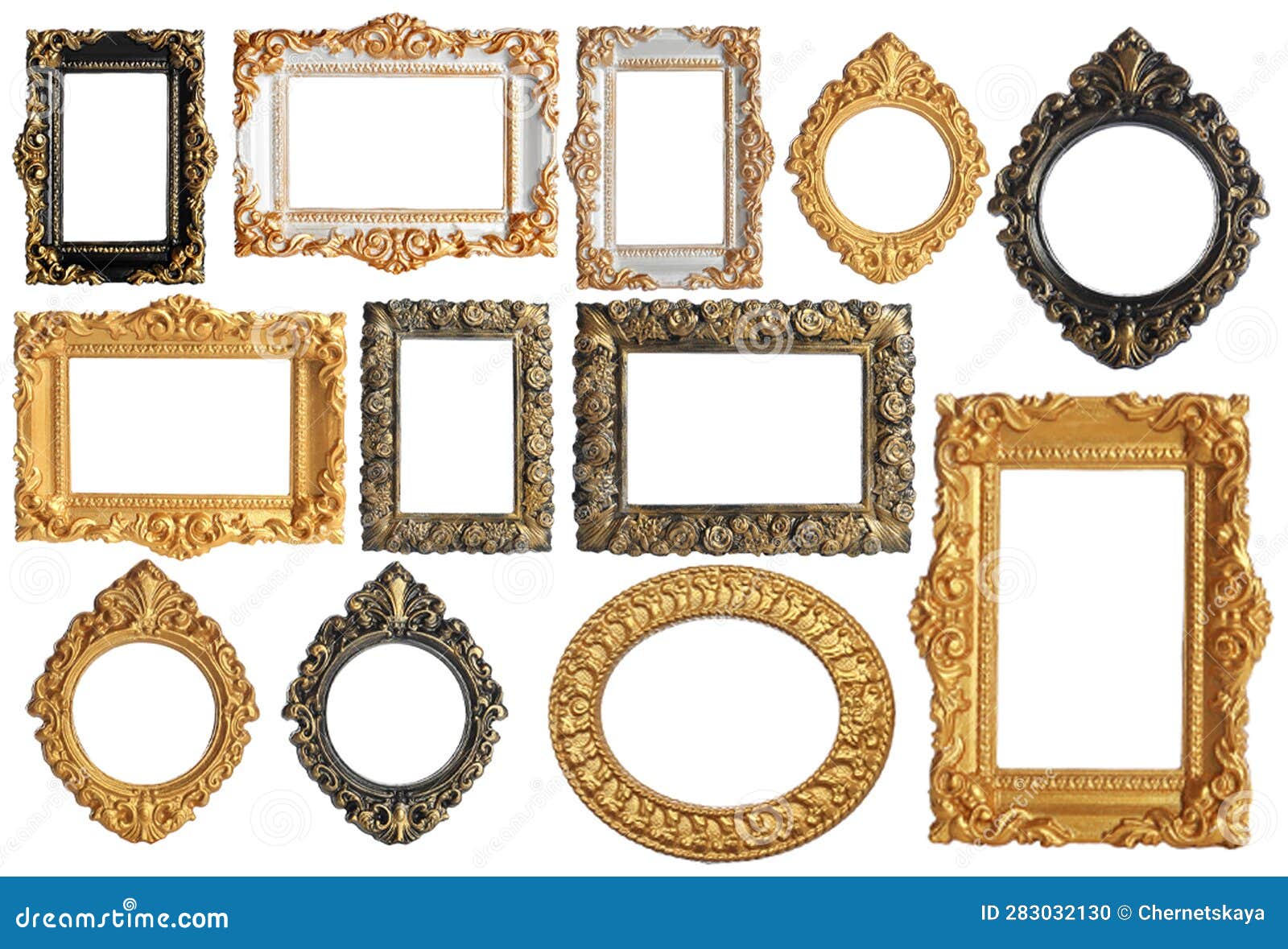Set of Different Old Fashioned Frames on White Background Stock Photo ...