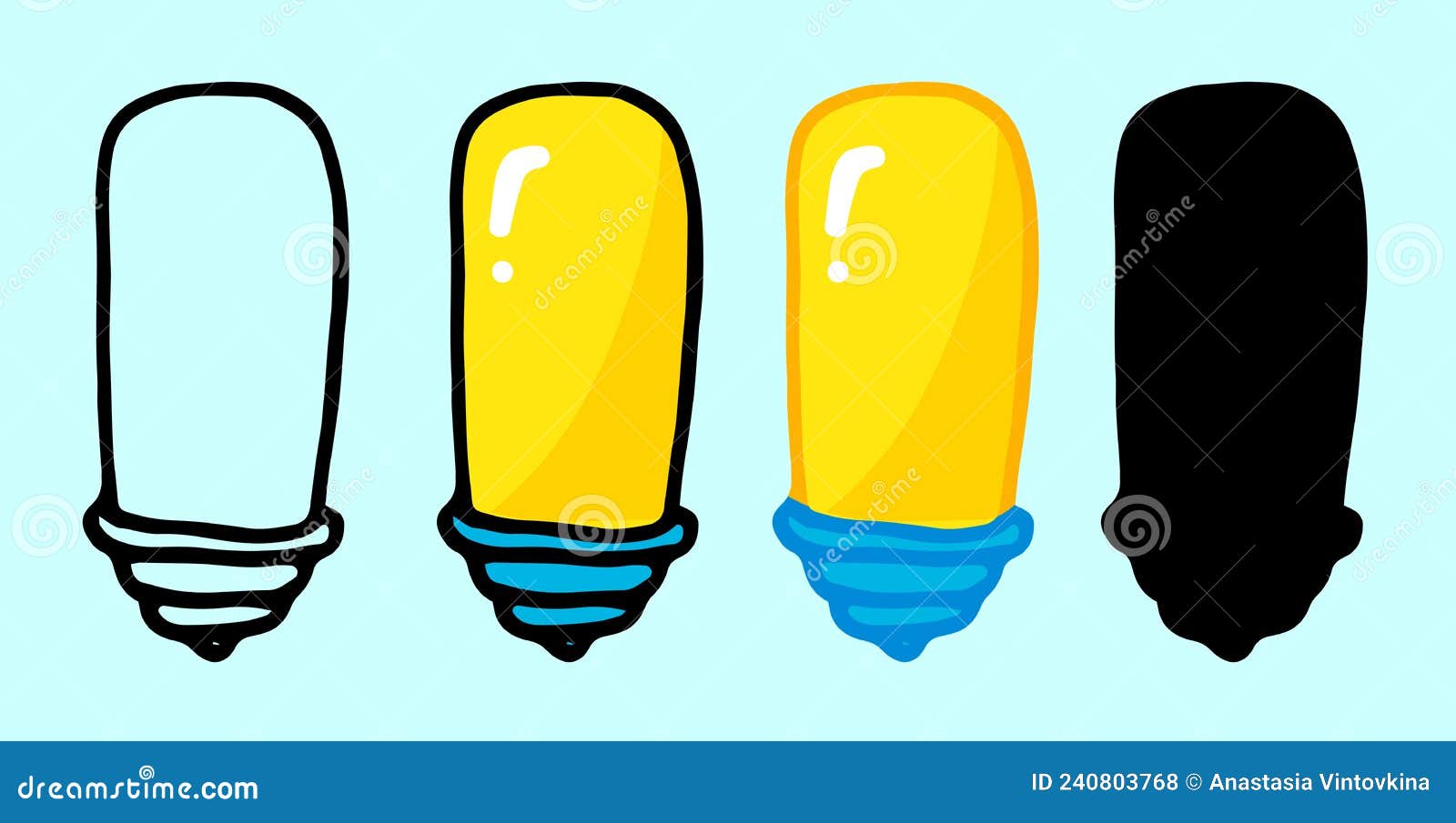 A Set of Different Options for a Rectangular Light Bulb, Drawn in a ...