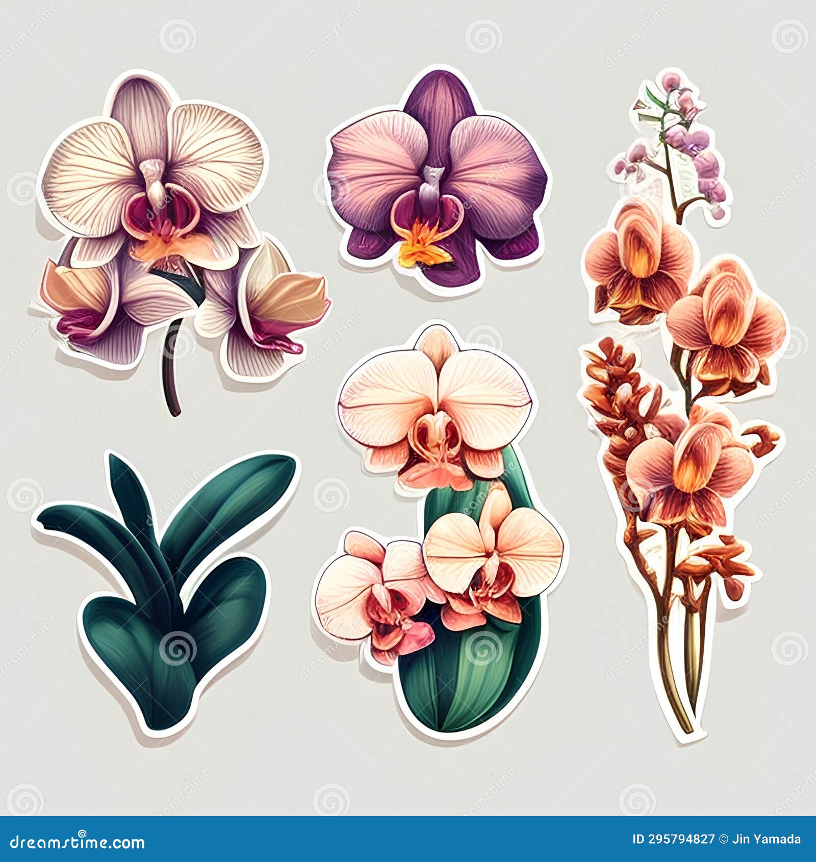 Set of Different Orchids and Orchids. Vector Illustration Stock Illustration - Illustration of ...