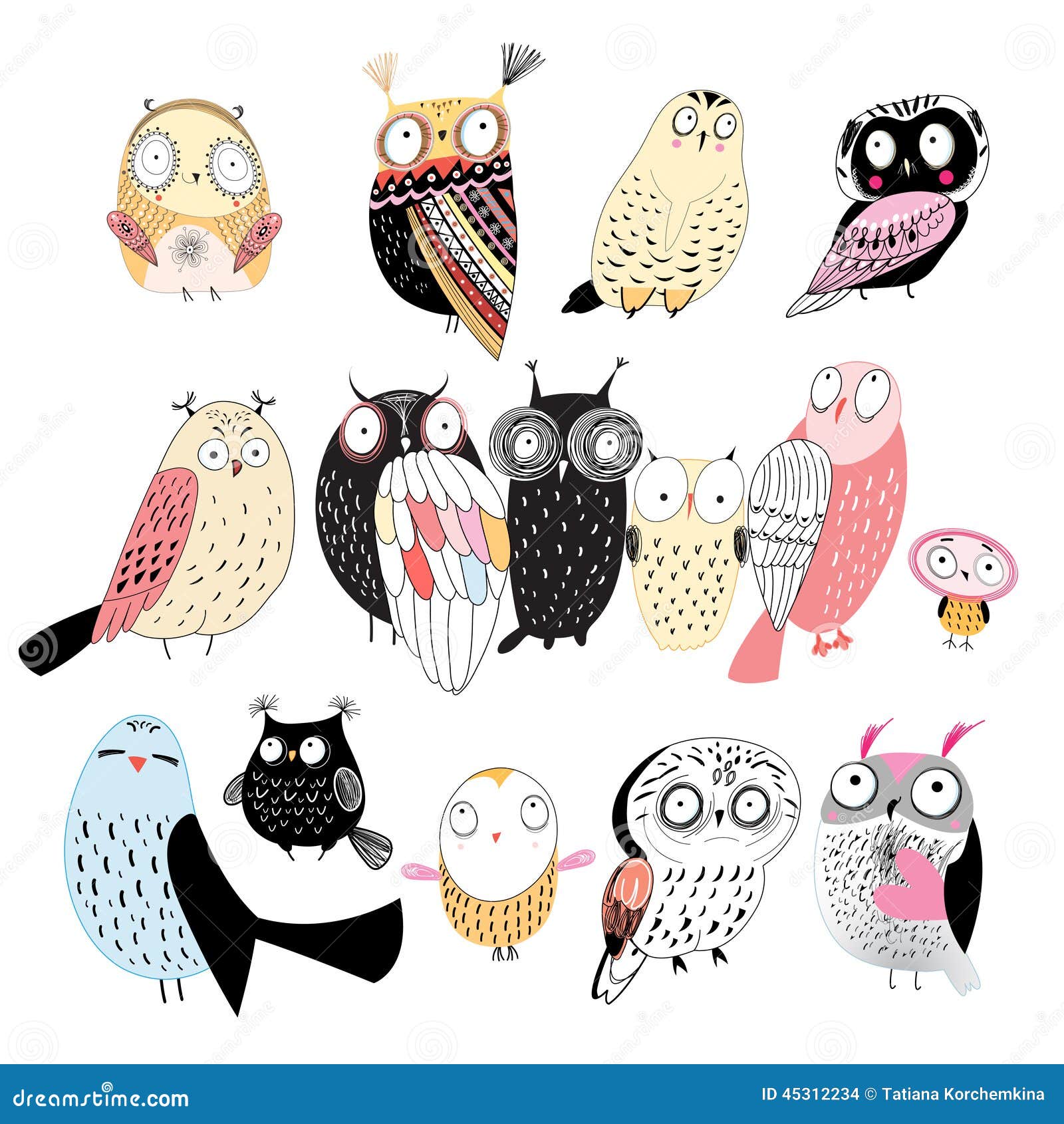Set of different owls stock vector. Illustration of pattern - 45312234