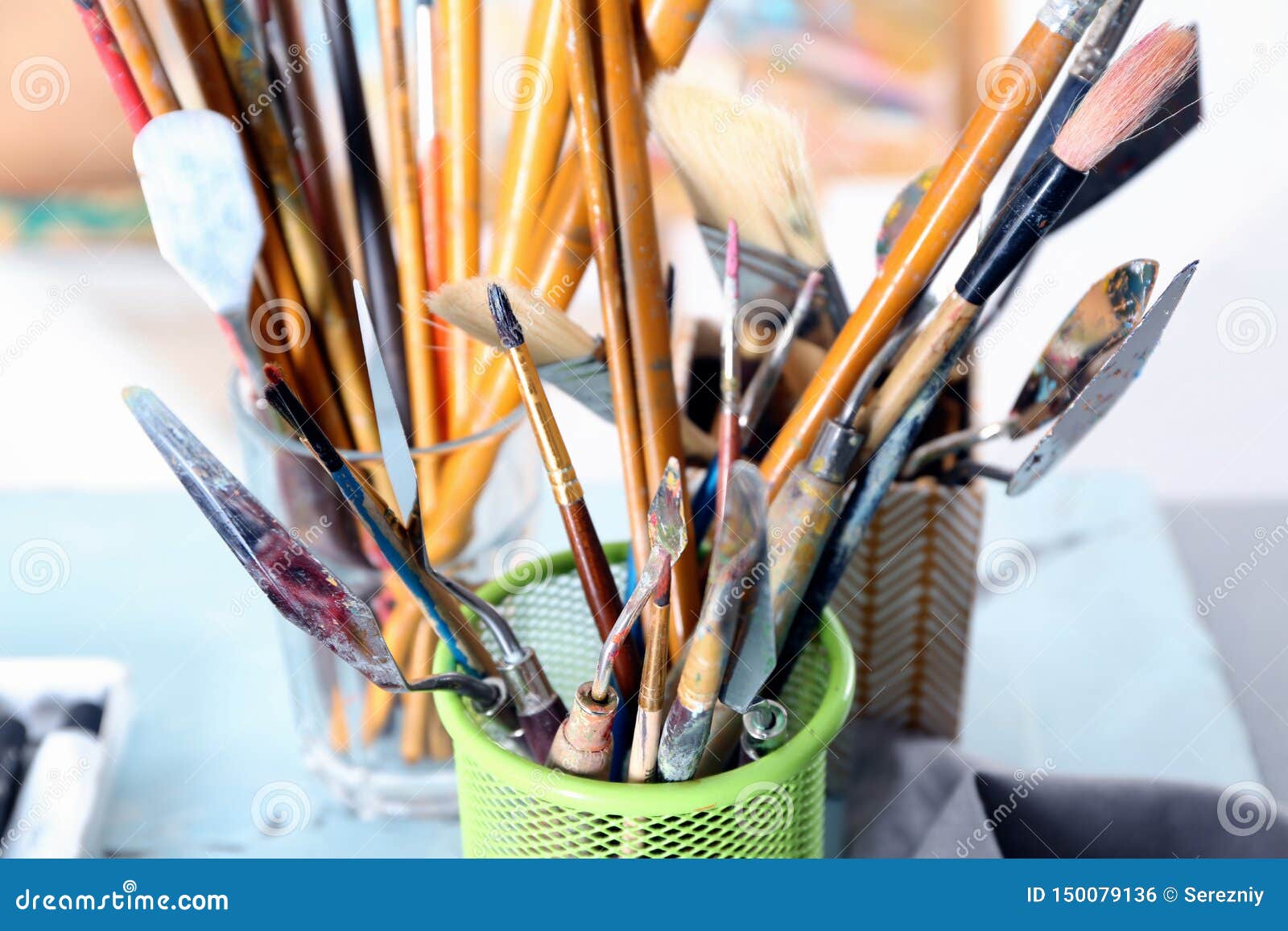 Set of Different Painter S Tools on Table Stock Photo - Image of object ...
