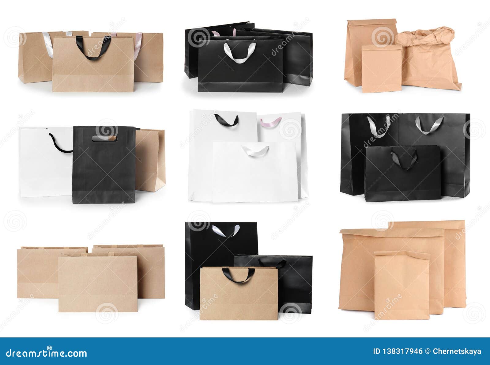 Set of Different Paper Bags on White Background. Stock Photo - Image of ...
