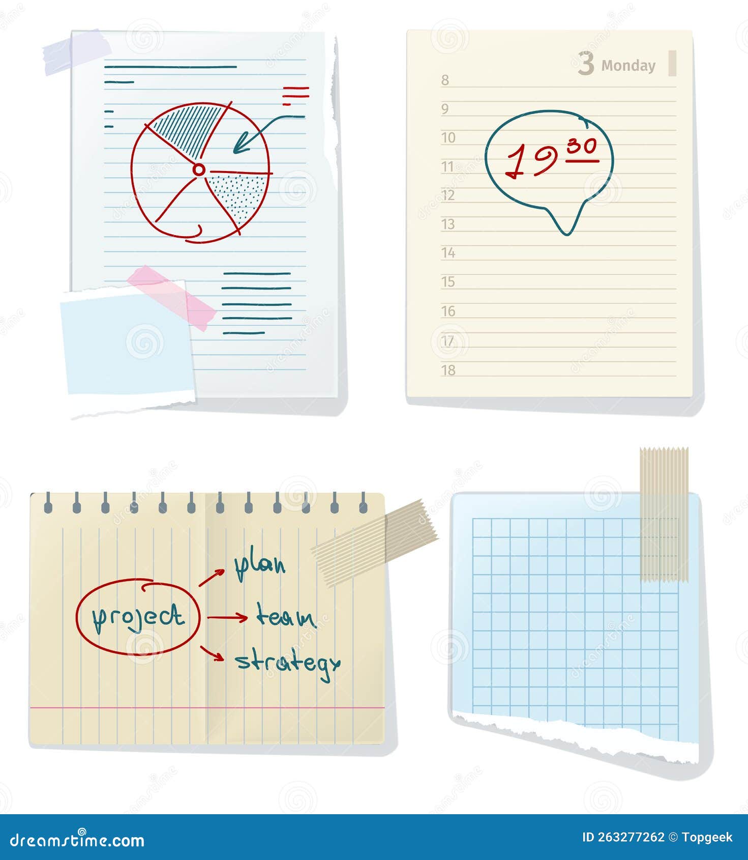 Set of Different Paper Sheets with Notes. daily Planner, Notebook for ...