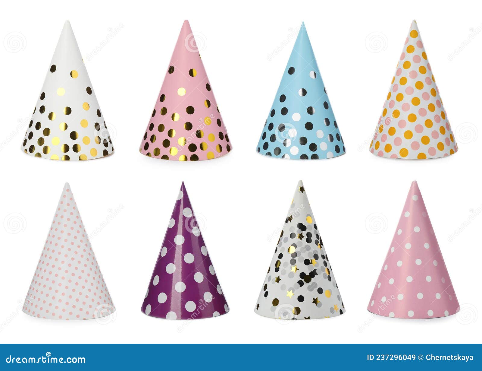 Set with Different Party Hats on White Background Stock Image - Image ...