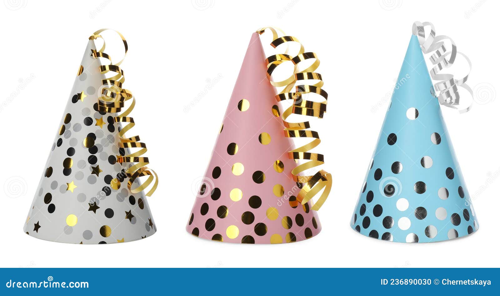 Set with Different Party Hats on White Background. Banner Design Stock ...