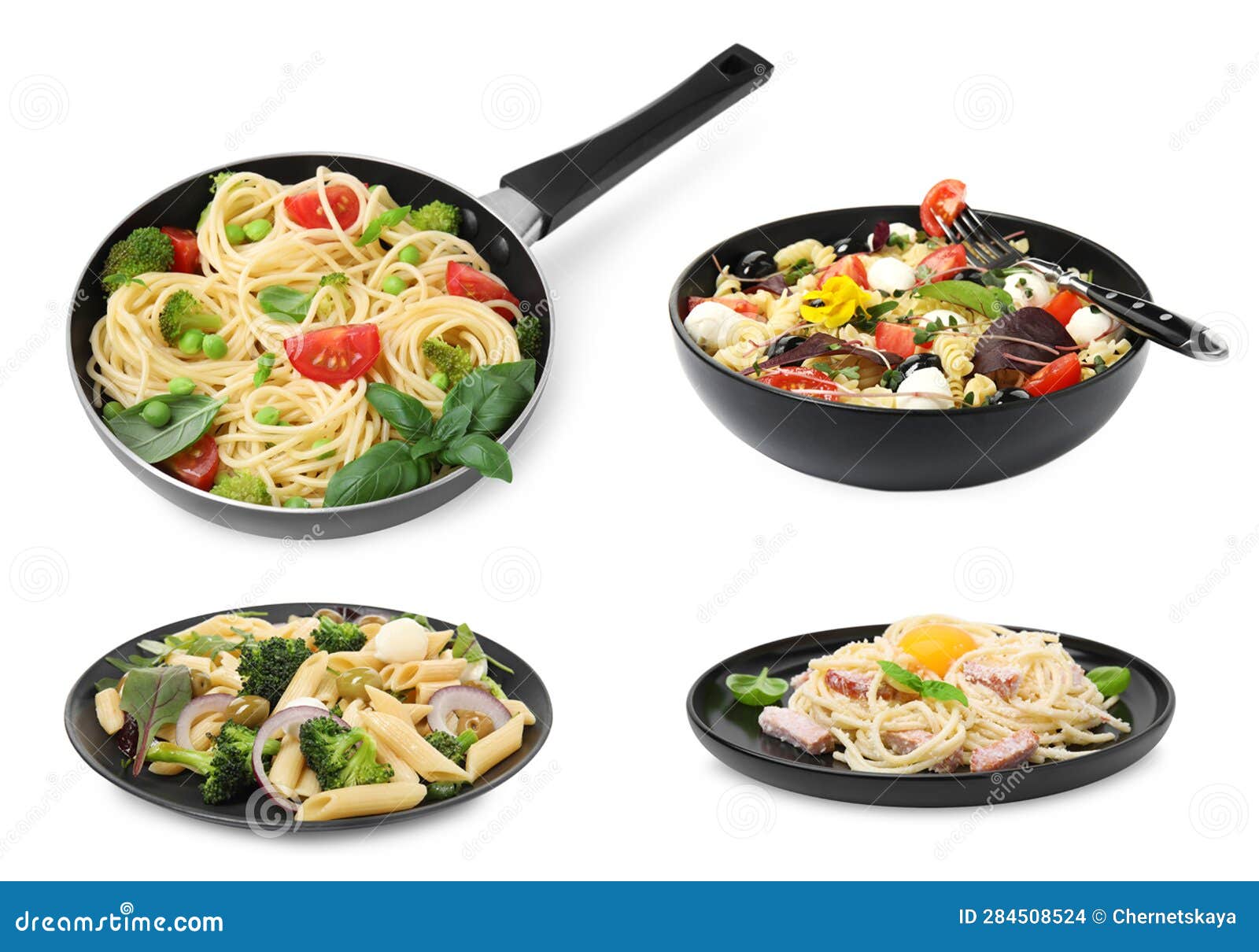 Set of Different Pasta Dishes Isolated on White Stock Photo - Image of ...