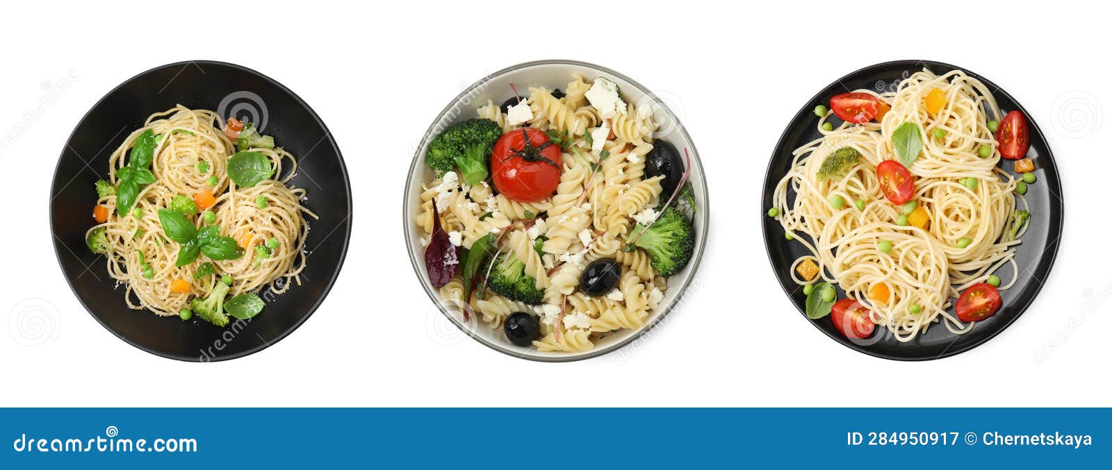 Set of Different Pasta Dishes Isolated on White, Top View Stock Image ...