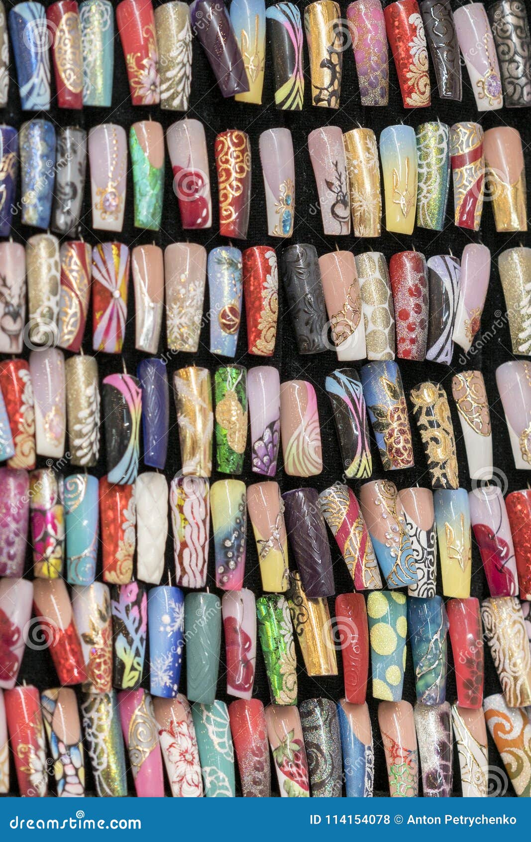 Set with Different Patterns on the Nails on Palette in Cosmetic Store ...