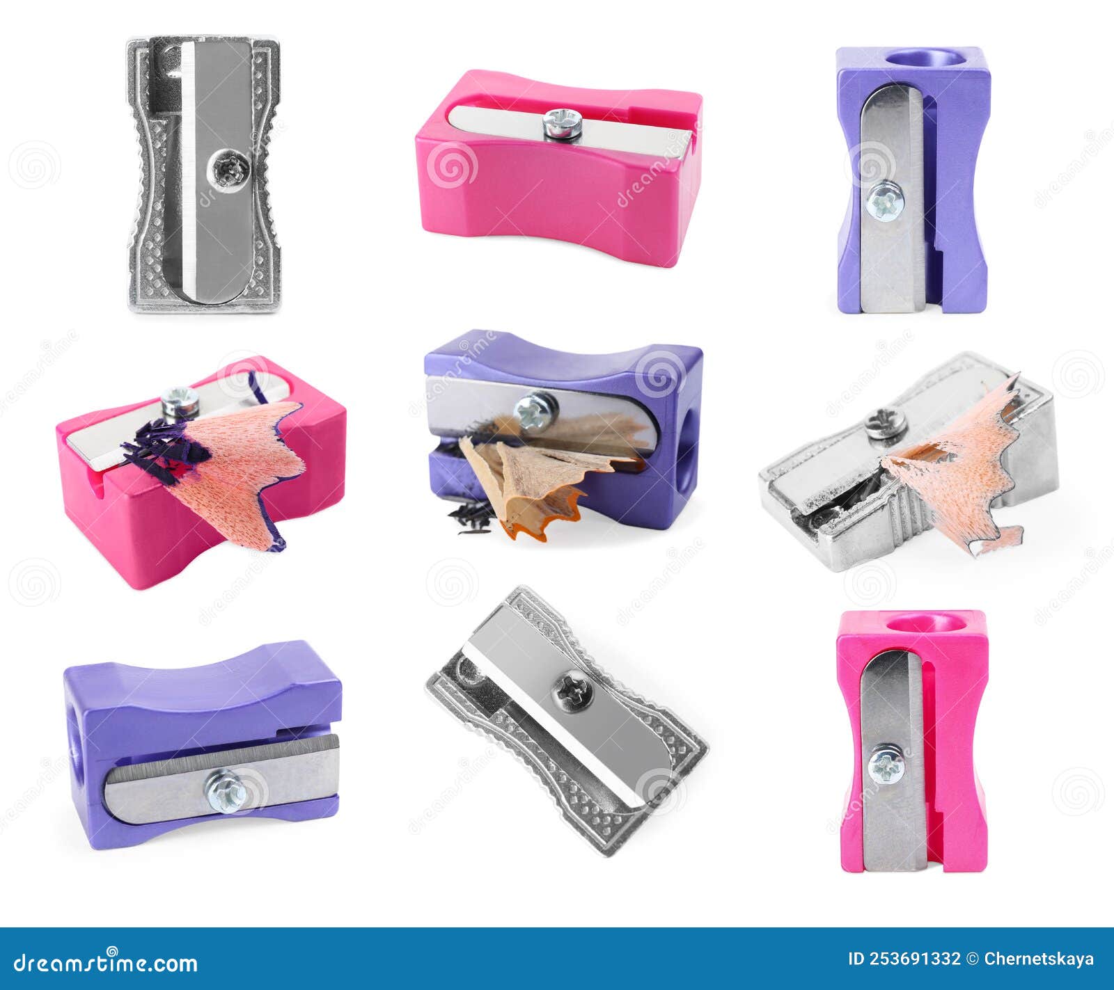 Set with Different Pencil Sharpeners on White Background Stock Photo ...