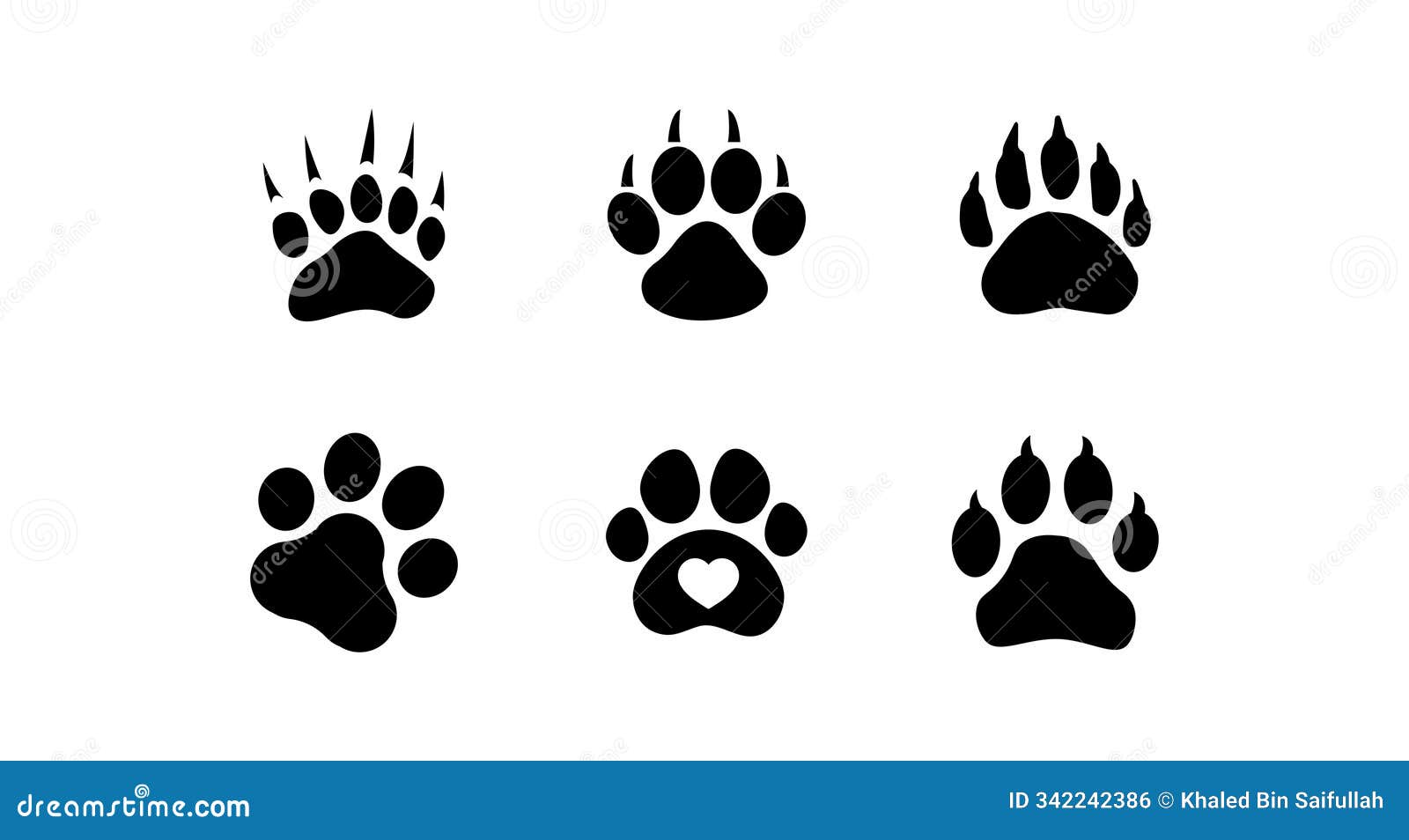 Set of Different Pet Paw Print. Paw Icon Set Collection Vector ...